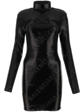 Balenciaga robe courte à logo en sequins - Noir