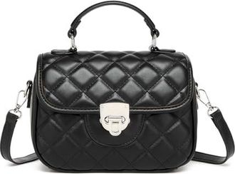 Miss Lulu Sac Bandoulière Croisée Femme en Cuir PU avec Matelassage, Bandoulière Réglable, Petit pour les Courses et lUsage Quotidien (Noir)