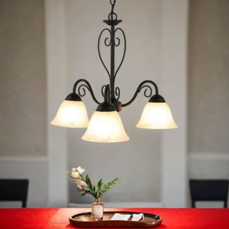 Licht-Erlebnisse H&auml;ngelampe Esstisch, K&uuml;chenlampe, Schwarz, Wei&szlig;, Landhaus, Rustikal, Glas, Metall, &Oslash;46 cm, E14, 3-flammig, Esszimmerlampe, Pendelleuchte Esszimmer