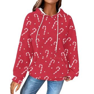 Generic Sweat à capuche de Noël léger pour femme, vêtement de sport décontracté pour entraînement, fête, cadeaux de Noël, Rouge, M