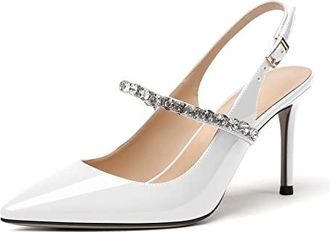 elashe Femme Escarpins Bout Pointu Talon Aiguille Ouvert Derriere Sandales Mariage Blanc EU37