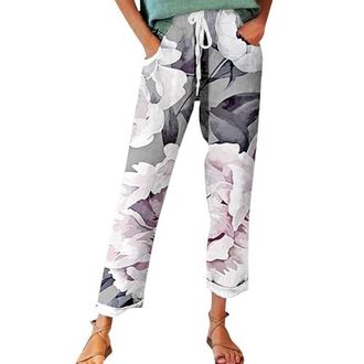 Generic Pantalon L&eacute;ger Femme Ete Leger Fluide en Lin &Eacute;t&eacute; Womens Autumn Fragrant Linen Print Casual Pants Perfect for Spring Comfortable and Trendy for Taille 