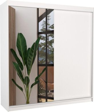 Les Tendances Les Tendances - Armoire moderne chambre adulte 2 portes coulissantes 1 blanche 1 miroir Davia 200cm