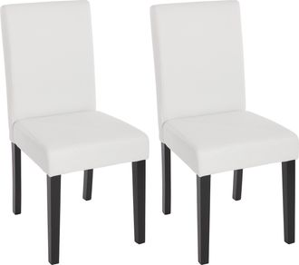 Mendler 2er-Set Esszimmerstuhl Stuhl K&uuml;chenstuhl Littau - Kunstleder, wei&szlig; matt, dunkle Beine