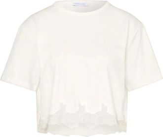 Patrizia Pepe Femme, Tops, Blanc, Taille: 42 FR T-shirt court avec dentelle