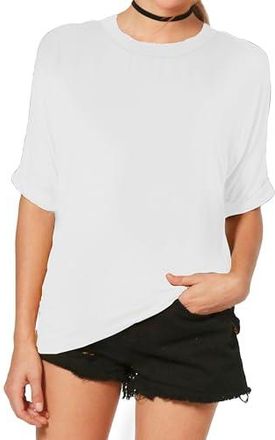 Re Tech UK T-Shirt Long Ample - pour Femme - col Rond avec Bande/Manches retroussées/Coupe Chauve-Souris - Grandes Tailles - Blanc - XXL EU 48-50 (Grande Taille)