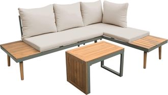 Sweeek Gartenm&ouml;bel in dunklem Khaki, modular aus Aluminium und Akazienholz, 4 Sitzpl&auml;tze, Sao Paulo,140 x 68 x 65 cm - Sao Paulo