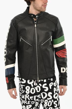 Dsquared2 HONDA Hammered Leather Jacket With Logo Button Dsquared2