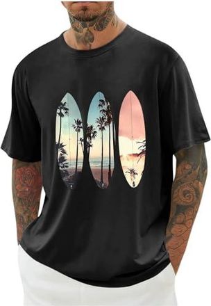 Generic T-shirt &agrave; col rond pour homme, d&eacute;contract&eacute;, respirant, haut de sport, &eacute;l&eacute;gant, classique, confortable, ample, l&eacute;ger, extensible, hawa&iuml;en, course en pl