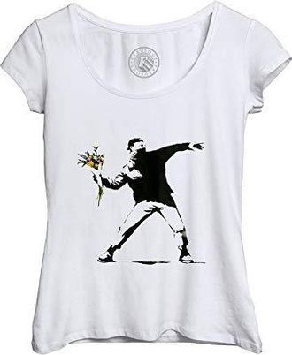 Fabulous T-Shirt Femme Col Echancr&eacute; Banksy Rage The Flower Thrower Fleurs Street Art Graffiti