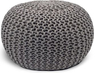 Casamia Pouf Ø 55 o. 45 cm Strickhocker Sitzpouf Bodenkissen Premium Outdoor nachhaltig Größe ø 55 cm, Farbe grau - Silbergrau