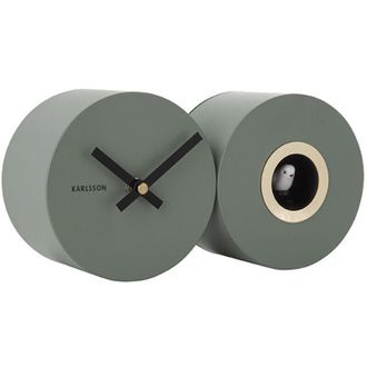 Karlsson Horloge mural en m&eacute;tal mat Duo Cuckoo Kaki