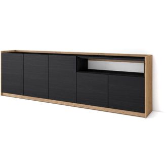 Skraut Home Skraut Home - Buffet salon et cuisine, Meuble de Rangement, Commode, 260x80x37 cm, 5 Portes, Meuble chaussure, Style moderne, Noir et chêne