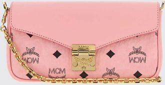 MCM Mini sac &agrave; bandouli&egrave;re en coton enduit avec anse en cha&icirc;ne