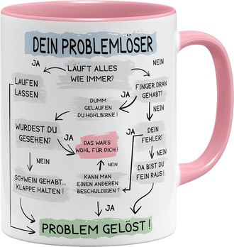 OM3 lustige Kaffee-Tasse mit Spruch - Problemlösung auf der Arbeit - Problemlöser - Keramik Becher - 11oz 325ml - Beidseitig Bedruckt - Rosa