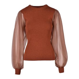 Ulla Johnson Pullover mit Puff&auml;rmeln aus weichem T&uuml;ll - - Knitwear - Damen - Braun - S