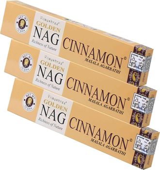 NKlaus 3X Golden Nag Cinnamon Räucherstäbchen 45g - Handgerolltes Masala Räucherwerk mit würzigem Zimtduft - Ideal für Meditation, Wärme und Raumklima