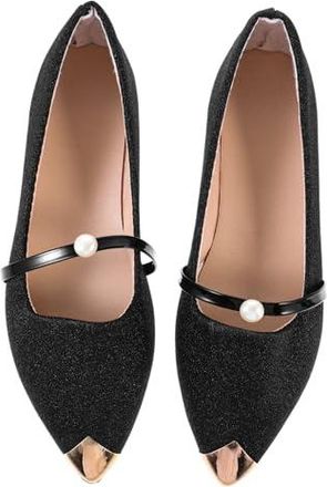 Hemobllo Chaussures Plates Femme Nude Pointues avec Perles Antidérapantes Confortables pour Travail Shopping Fête