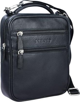 STILORD Mats Sac à Main Bandoulière Cuir Homme Vintage Sac Messager Petit avec Poignée Sac pour Tablette iPad 9,7 Pouces en Cuir Véritable, Couleur:Noir