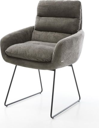 DELIFE Esszimmerstuhl Abelia-Flex mit Armlehnen Bouclé Soft Schlamm Kufengestell Schwarz, Esszimmerstühle