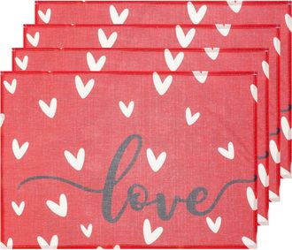 BESPORTBLE 4 St&uuml;ck Valentinstag Tischsets aus Leinen mit Herzmuster Abwaschbare K&uuml;chentischsets Platzsparende Essmatten f&uuml;r Tischdekoration und Kratzschutz