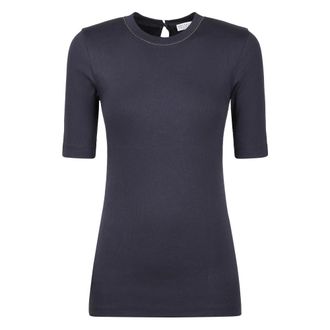 Brunello Cucinelli Geripptes T-Shirt mit Rundhalsausschnitt - - Tops - Damen - Blau - XS