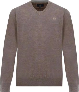 La Martina Pull col V en laine m&eacute;rinos - Homme - Pulls - Brun - Taille: M