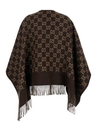 Gucci Womens Cape With Fringes Brown Wool Coat
