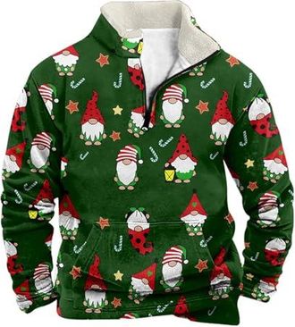 Generic Sweats à capuche à manches longues pour homme - Imprimé de Noël en 3D - Col zippé - Manches longues, Vert, 3XL