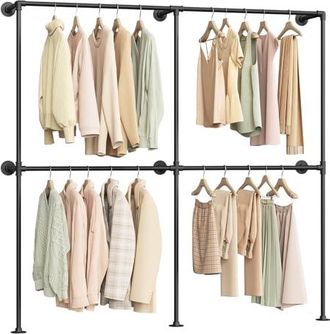 Woltu Porte-Manteau Mural Industriel, Penderie Murale, Portant à Vêtements Mural en Forme de Tuyau dEau avec 4 Tringles pour Suspendre les Vêtements, Métal,