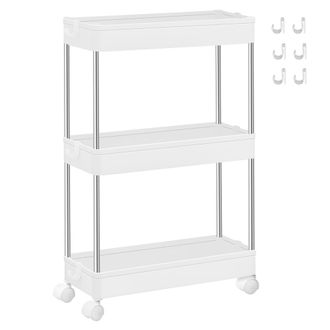 Songmics Rollwagen, K&uuml;chenwagen, K&uuml;chenregal, Nischenregal, mit 6 Haken, 360&deg; drehbare R&auml;der, Stahlgestell, Bad, K&uuml;che, B&uuml;ro, 3 Ebenen, wei&szlig; KSC007W01