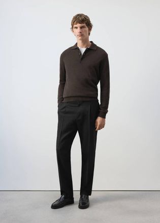 Mango Pantalon m&eacute;lange de laine regular fit &agrave; pinces noir - Homme - 38 - MANGO MAN