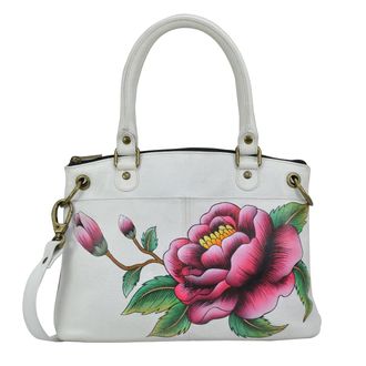 Anuschka Damen Kleine Umhängetasche aus Leder Echtleder Small Satchel, Peony Ivory