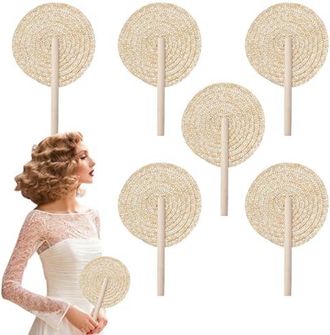 Generico &Eacute;ventails en raphia - 6 pi&egrave;ces tiss&eacute;es &agrave; la main artisanales - &Eacute;ventail en palme - Fournitures rafra&icirc;chissantes boh&egrave;mes naturelles d&eacute;coration pour la 