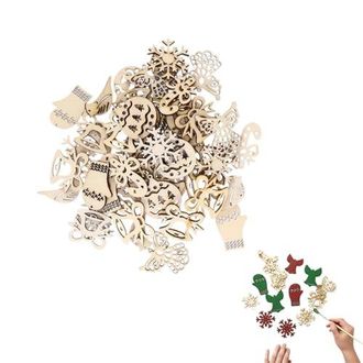 Supvox 50 Pi&egrave;ces D&eacute;coration Sapin Bois No&euml;l Ornements Suspendus Pendentifs DIY Vari&eacute;s pour Sapin Mur Porte Ambiance Festive