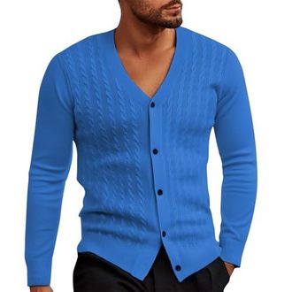 Generic Cardigan tricot&eacute; pour homme avec col en V et boutons - Couleur unie - Manches longues - Coupe ajust&eacute;e - Chaud et confortable - Automne et hiver - Avec