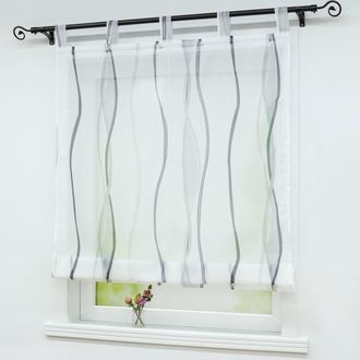 Joyswahl Raffrollo Voile Raffgardine mit Wellen Muster Emily Rollos Schlaufen Transparenter Vorhang BxH 60x140cm Grau 1er Pack