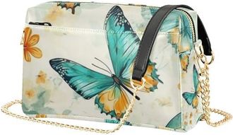 Mnsruu Sacs à bandoulière pour femme, sac à main en cuir avec papillons bleu sarcelle