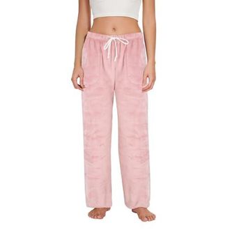 Generic Pantalon de pyjama pour femmes Pantalon de pyjama moelleux : pantalon de pyjama femme long flanelle avec poignets et poches de pantalon Pantalon de co