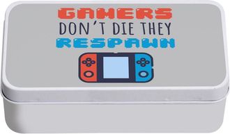 Fabulous Aufbewahrungsbox aus Metall, Grau - Gamers Dont Die They Respawn/Videospiele Retro Gaming Arcade - 11 x 18,5 x 5,5 cm - Aufbewahrungsbox, Schlüssel, W