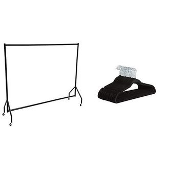 Amazon Basics Heavy Duty Clothes Rail Garment Rail, 1.82 x 1.52 m and Slim Velvet Non-Slip Suit Hangers - Pack of 30, Black
