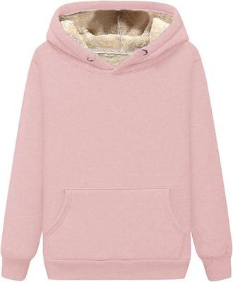 Generic Sweat &agrave; capuche en coton pour femme avec doublure en polaire chaude Sherpa, rose, XXL