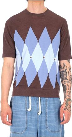 Ballantyne Homme, Tops, Brun, Taille: M T-shirt girocollo in lino-cotone fantasia diamond argyle