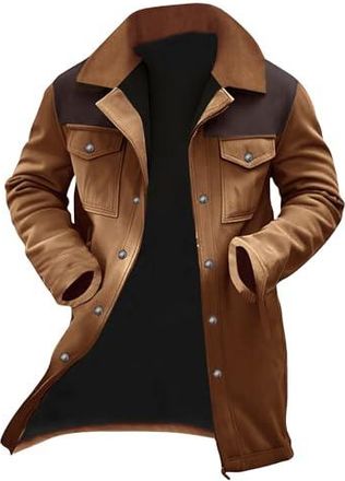 Generic Veste vintage en daim pour homme avec col en peluche et fermeture éclair en simili cuir, kaki, XXL