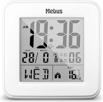 Mebus Digitaler Funk-Wecker mit Temperaturanzeige, Beleuchtung, Kalender, kompakt und stabil, Schwarz, Modell: 25594