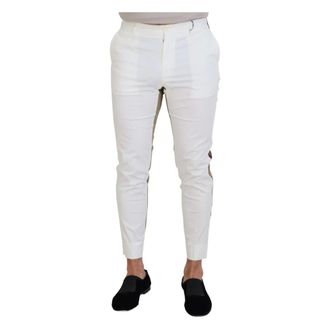 Dolce & Gabbana Homme, Pantalons, Blanc, Taille: M Pantalon Chino Slim Fit Blanc Marron