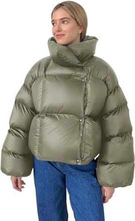 Generic Doudoune ample pour femme Printemps hiver couleur unie 2026 : manteau court &agrave; capuche style mode, Vert, M