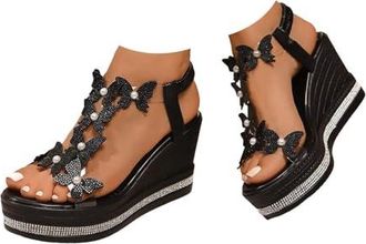 Generic Sandales papillon &agrave; plateforme pour femme UK 2026, sandales compens&eacute;es avec strass scintillants, bout ouvert, talon haut, sangle de cheville, conforta