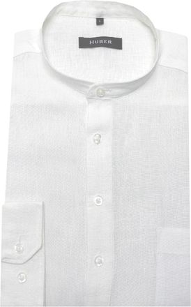 Huber Leinen-Schlupfhemd mit Stehkragen Weiss XL