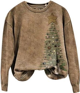 Generic HUIFUAO - Chandail de Noël amusant pour femme - Haut de sapin de Noël amusant - Grande taille - Pull à manches longues - Joli costume de vacances - Ca